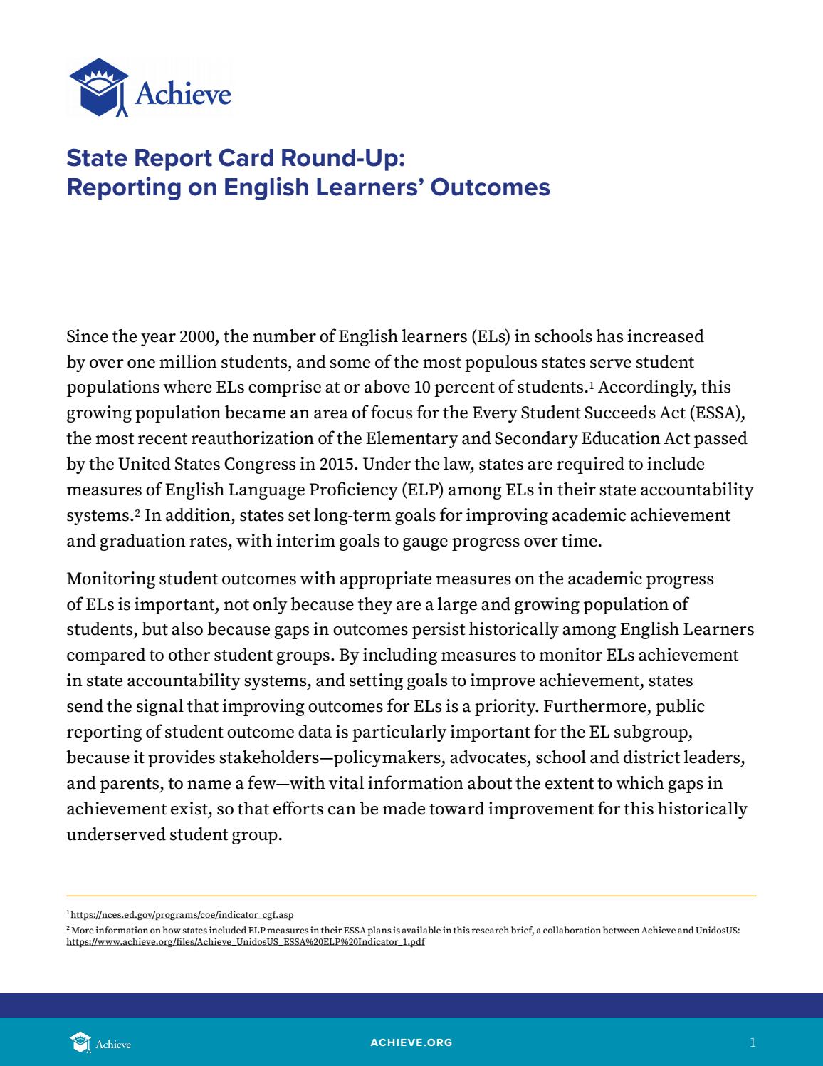 State Report Card Round-Up: Reporting on English Learners' Outcomes by ...