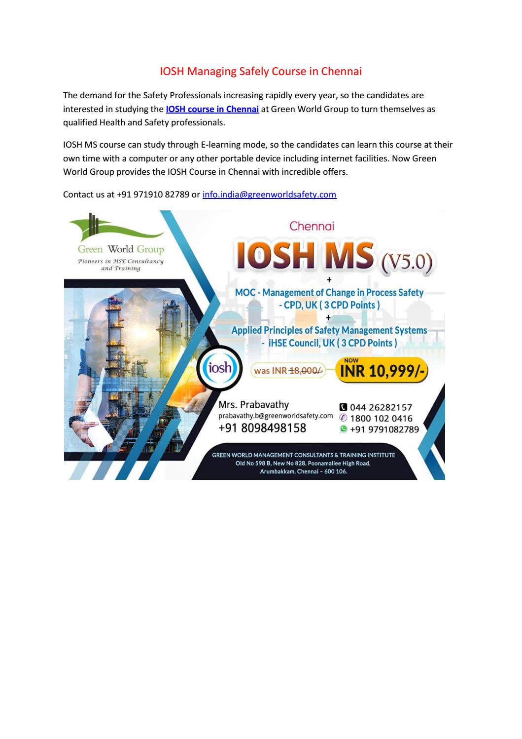 Join IOSH Managing Safely Course in Chennai by Krushi - Issuu