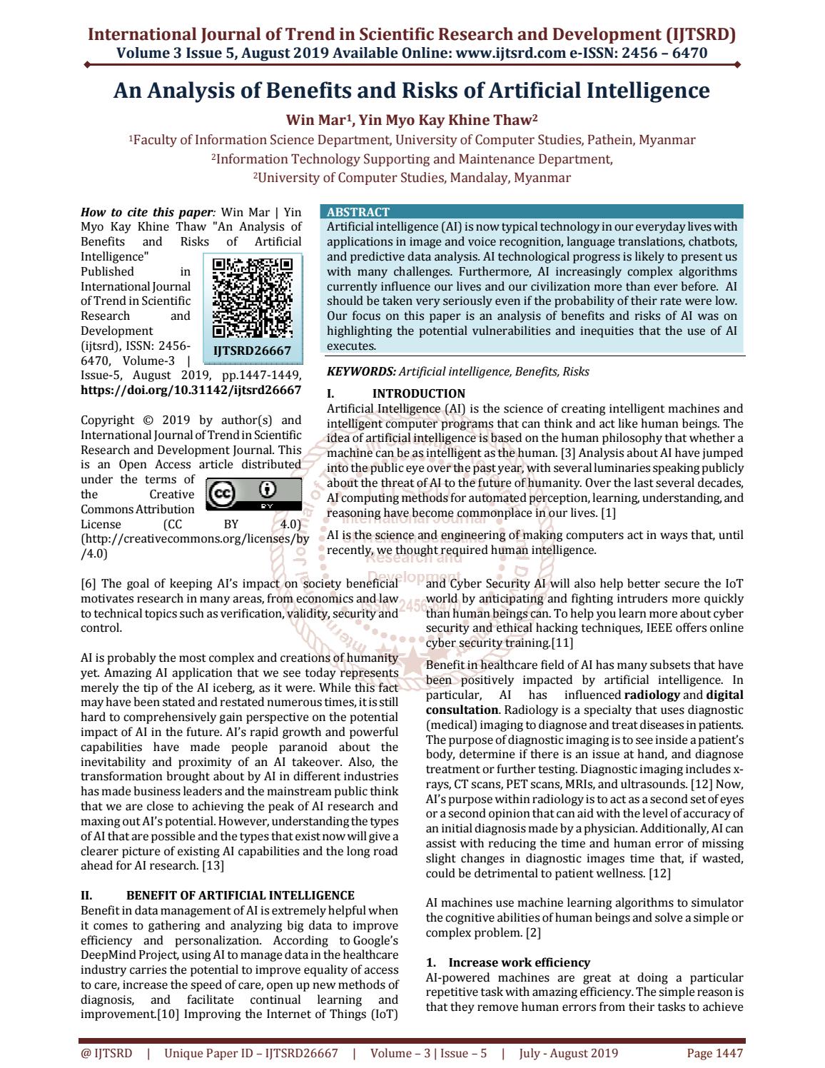 An Analysis Of Benefits And Risks Of Artificial Intelligence By 