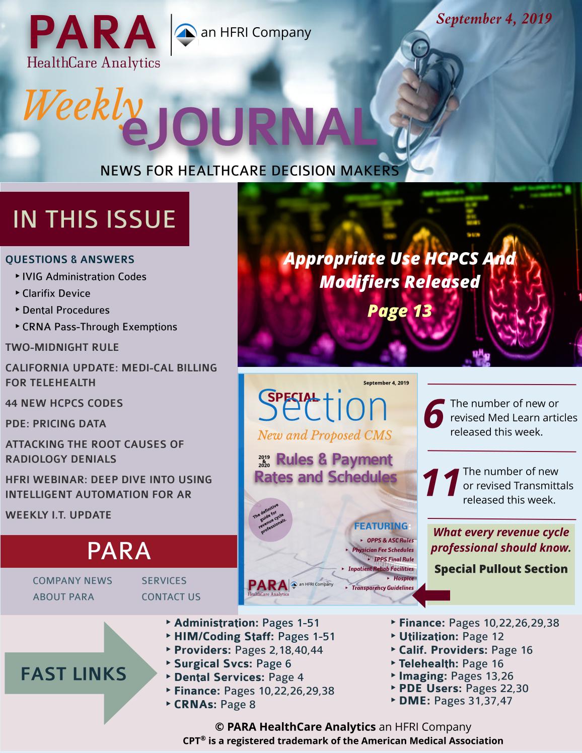 PARA Analytics Weekly eJournal August 28, 2019 by CorroHealth - Issuu