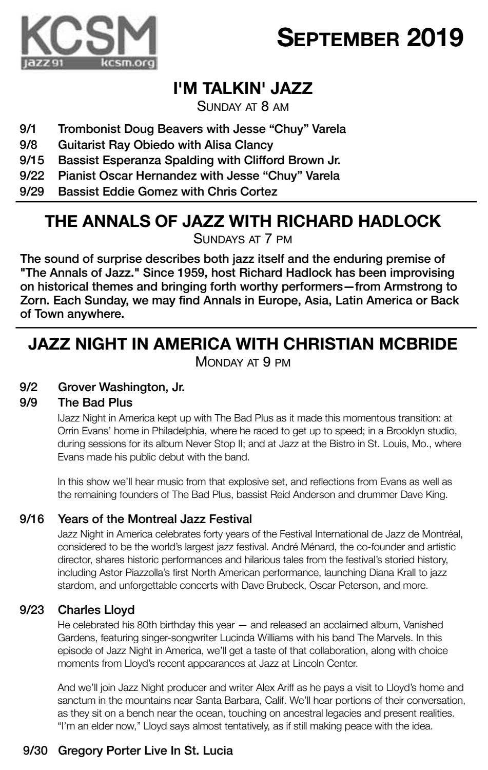 2019 September Jazz Guide by KCSM-FM Jazz 91 - Issuu