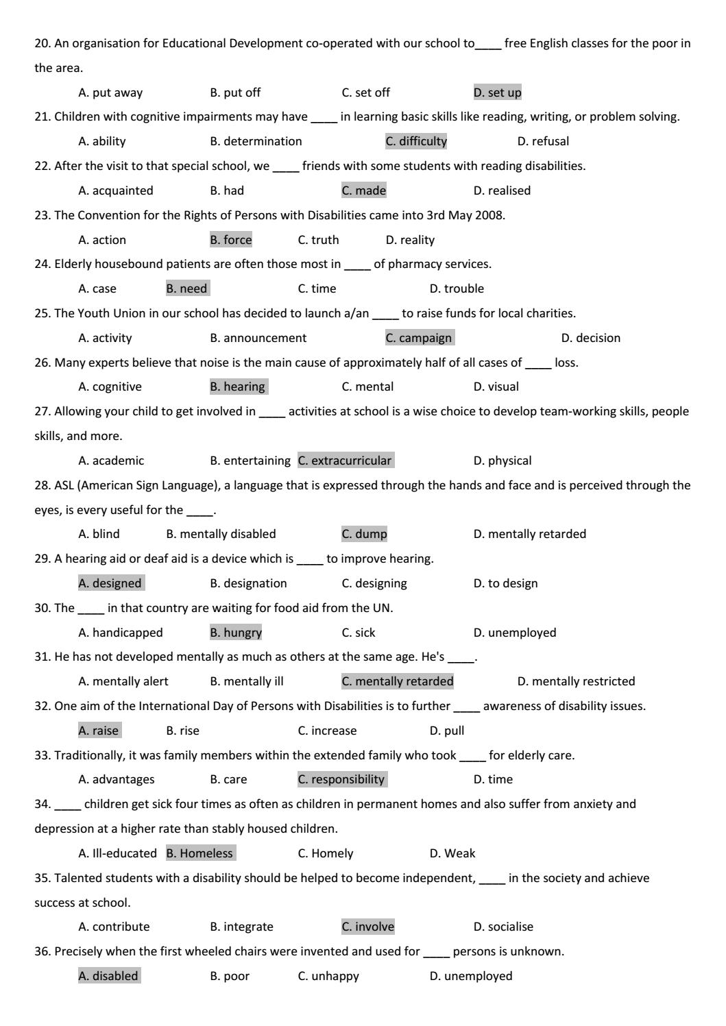 Bài tập trắc nghiệm Tiếng Anh lớp 10,11,12 chương trình thí điểm (Có ...