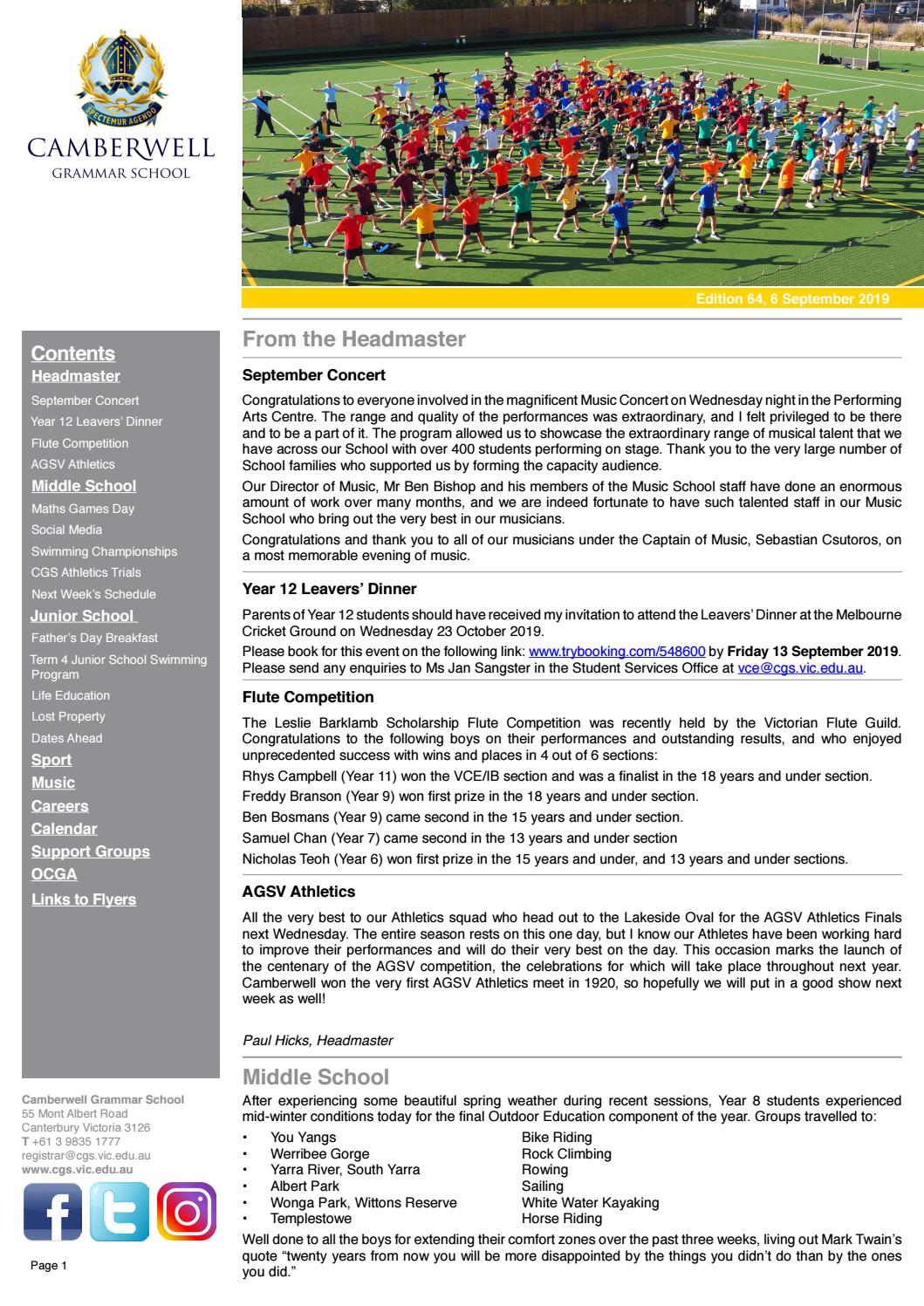 Weekly Bulletin 6 September 2019 by Camberwell Grammar School - Issuu