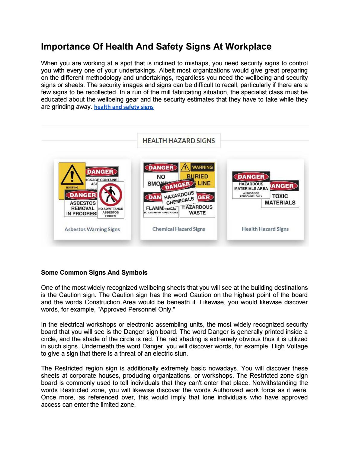 Importance Of Health And Safety Signs At Workplace by Sandra Johnson ...