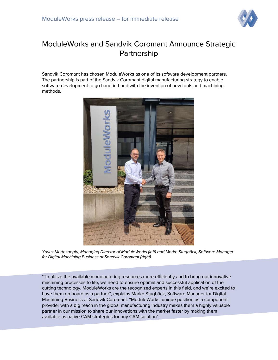 Sandvik takes ModuleWorks on board as a partner by ModuleWorks - Issuu