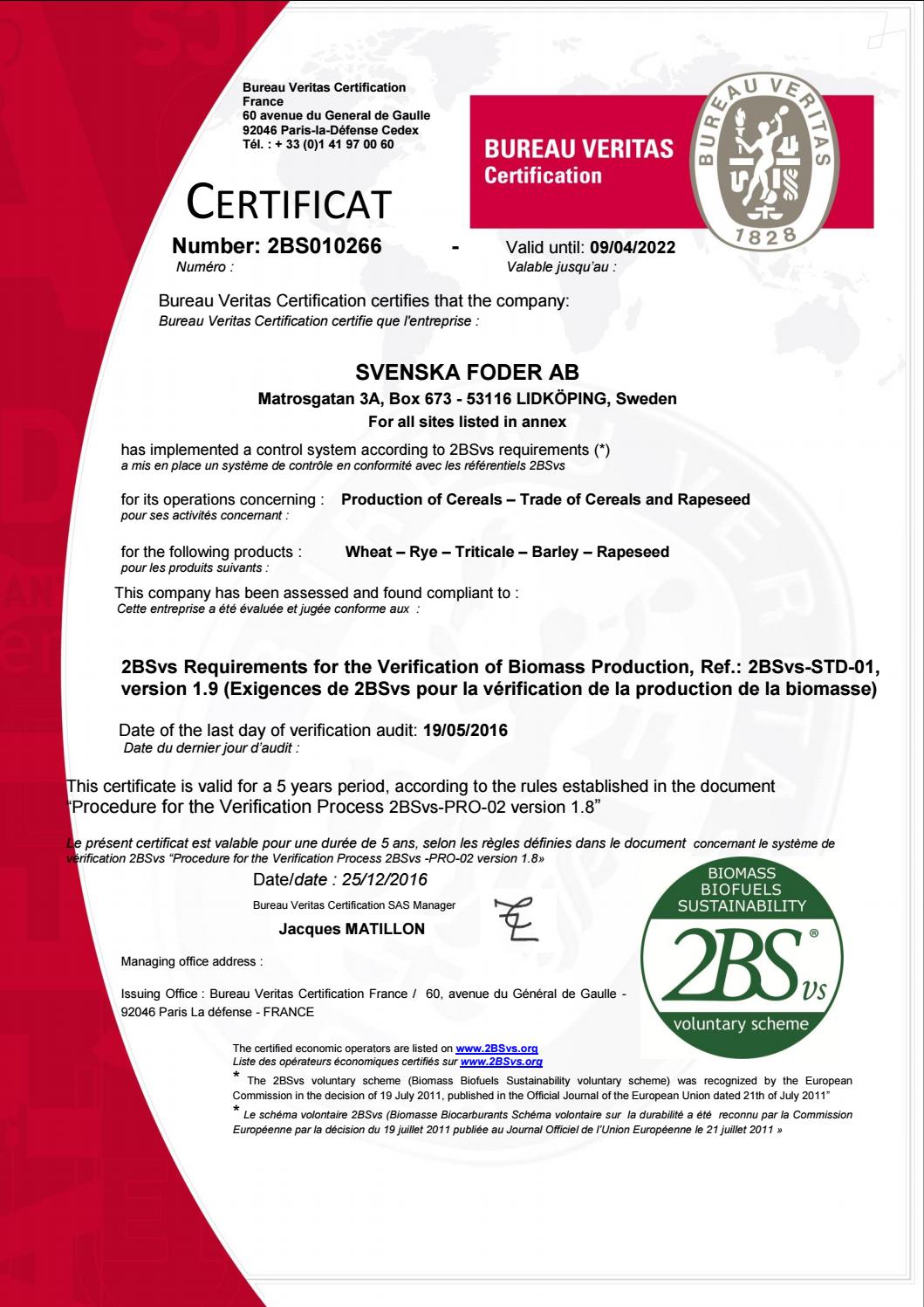 2BSvs-certifikat by Svenska Foder AB - Issuu