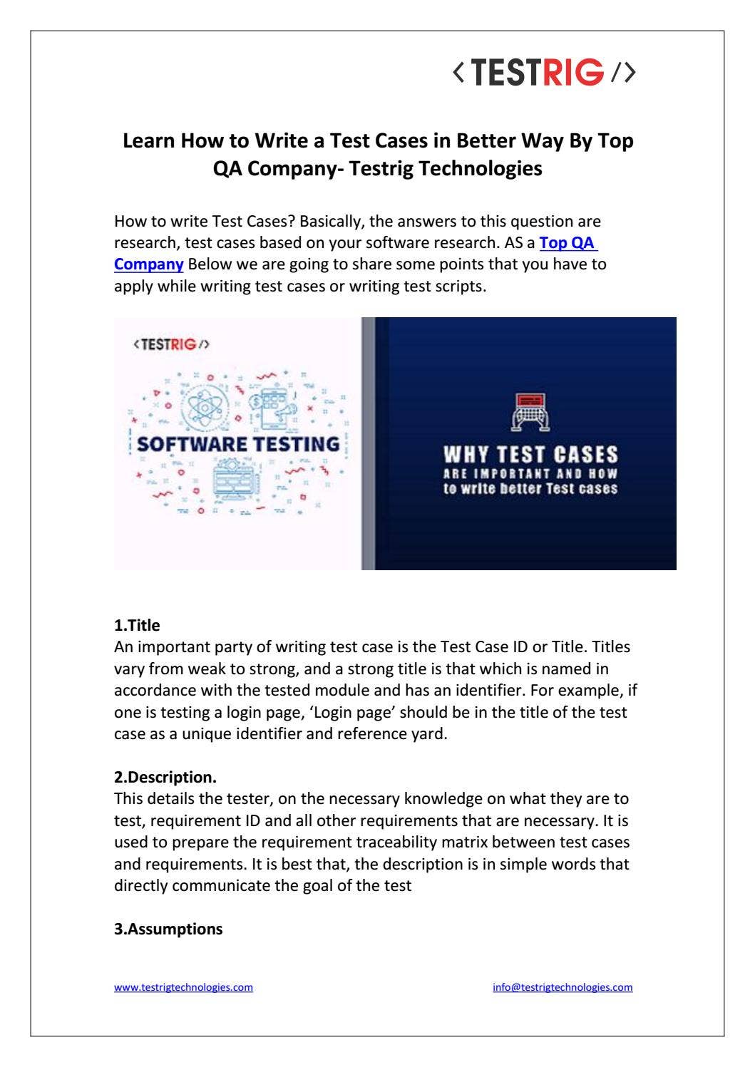 Learn How to write a Test Cases By Top QA Company-Testrig Technologies ...