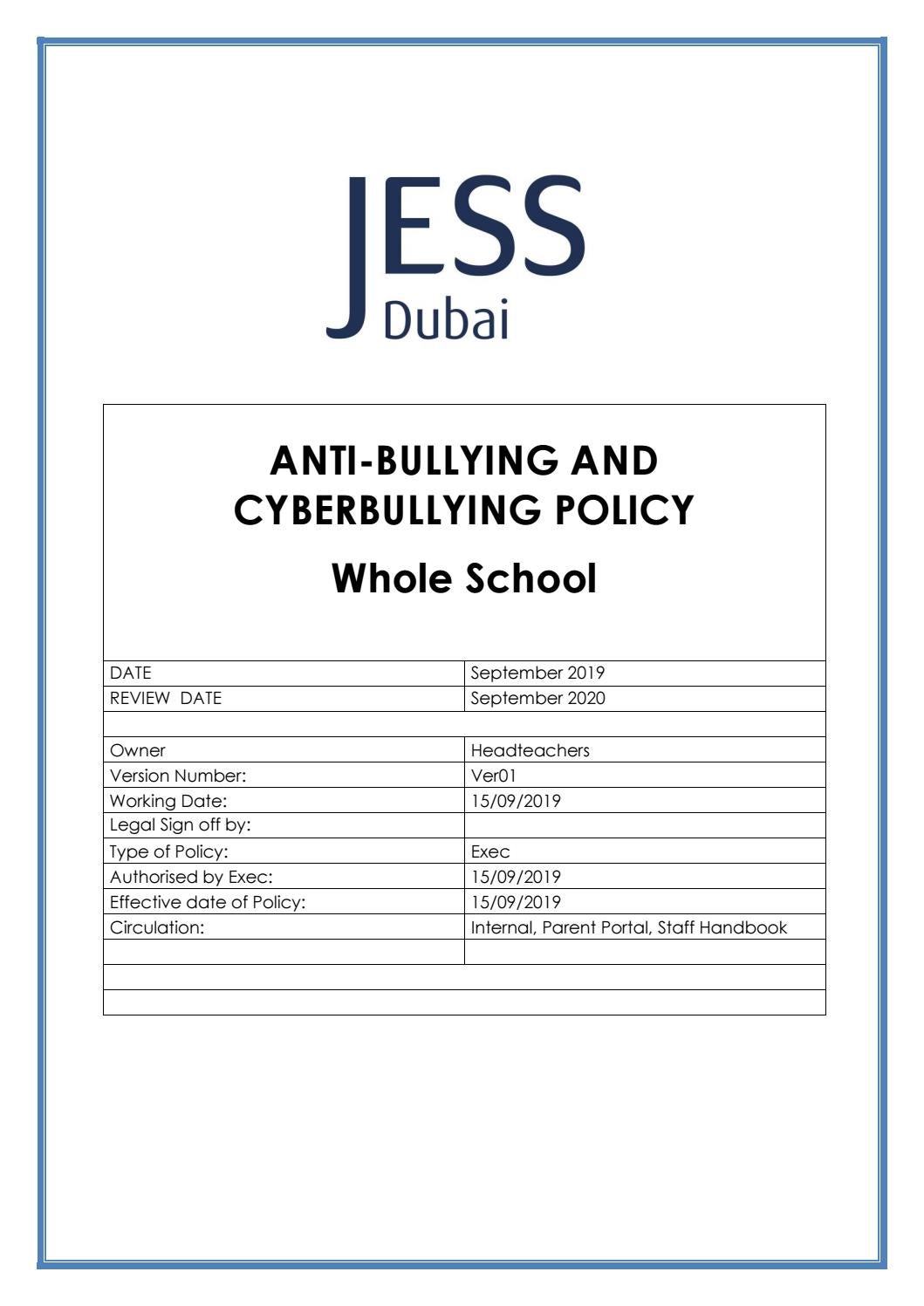Anti-Bullying and Cyberbullying Policy by JESS Dubai - Issuu