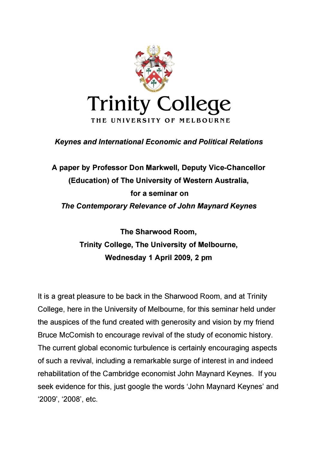 Trinity Paper 33: Keynes and and International Economic and Political ...