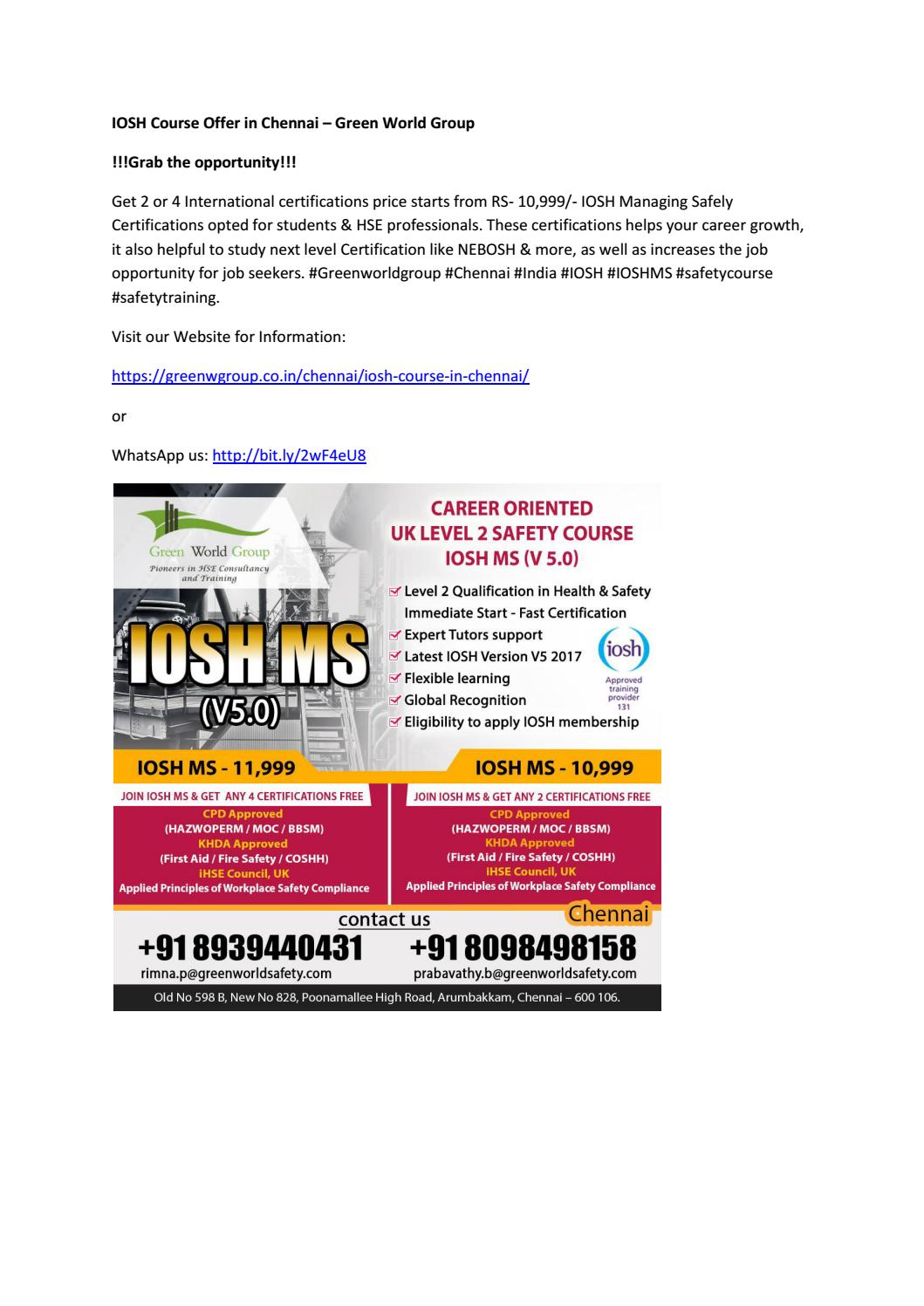 Enroll IOSH Managing Safely Course Training in Chennai by Krushi - Issuu