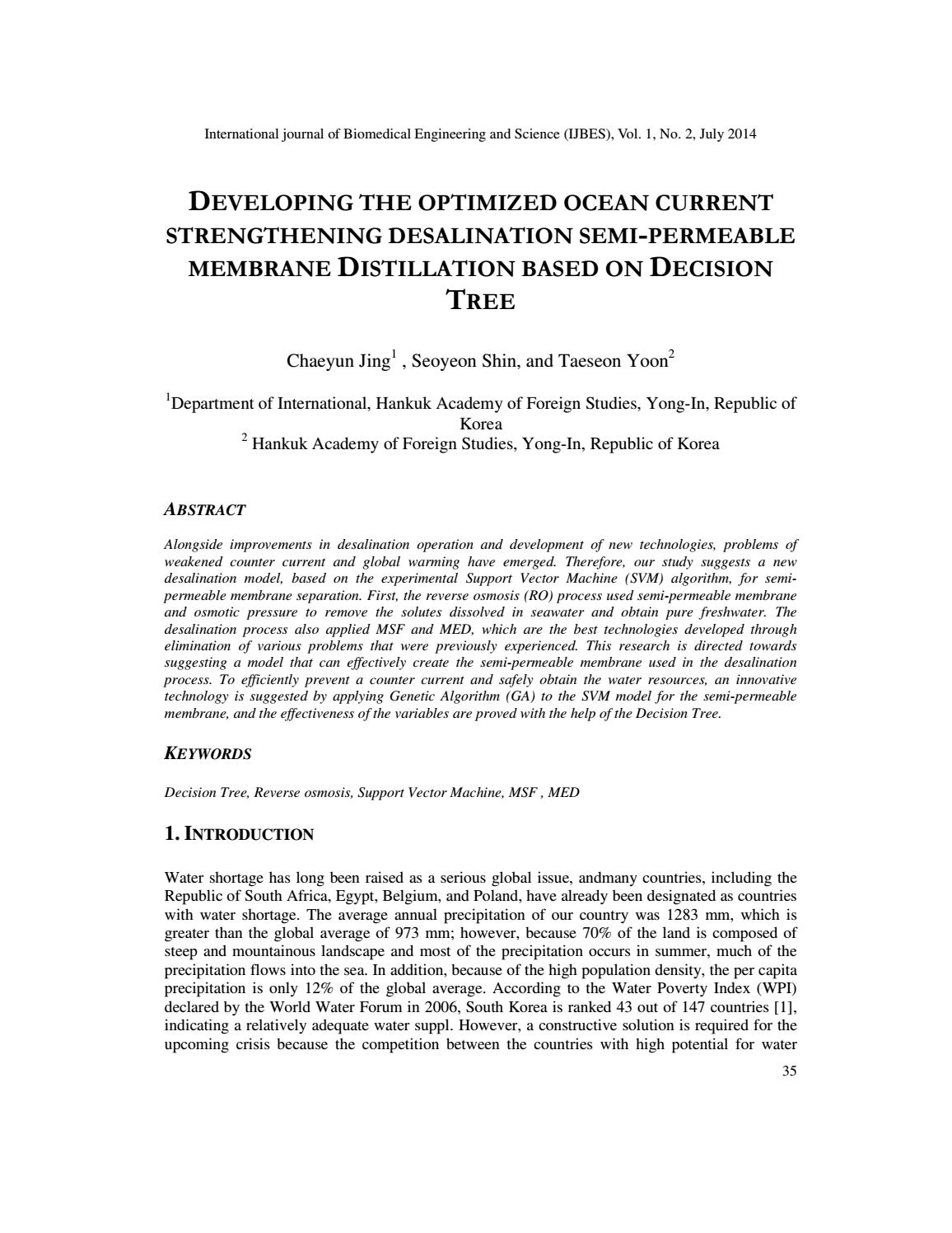 DEVELOPING THE OPTIMIZED OCEAN CURRENT STRENGTHENING DESALINATION SEMI ...