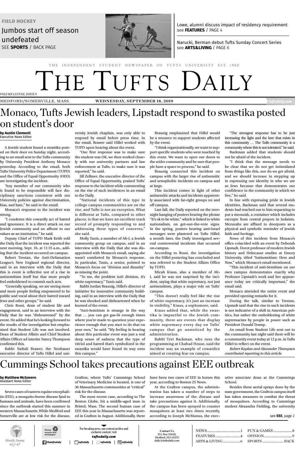 The Tufts Daily - Wednesday, September 18th by The Tufts Daily - Issuu