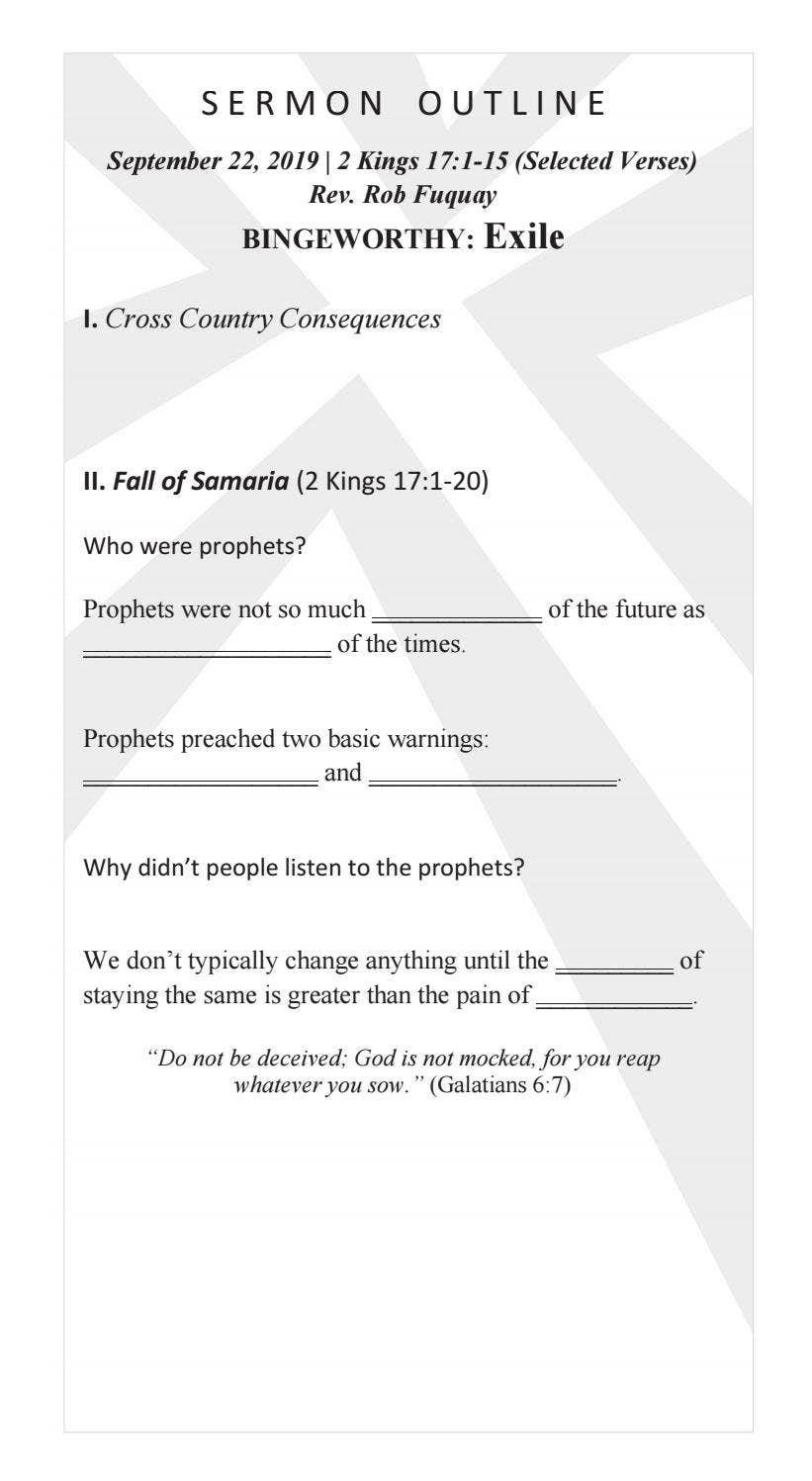 September 22, 2019 Sermon Outline for Rev. Rob Fuquay by St. Luke's UMC ...