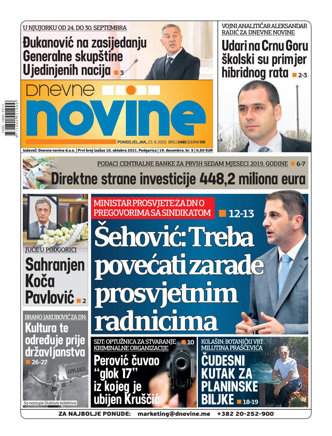Naslovna 23. septembar 2019. by Dnevne Novine - Issuu