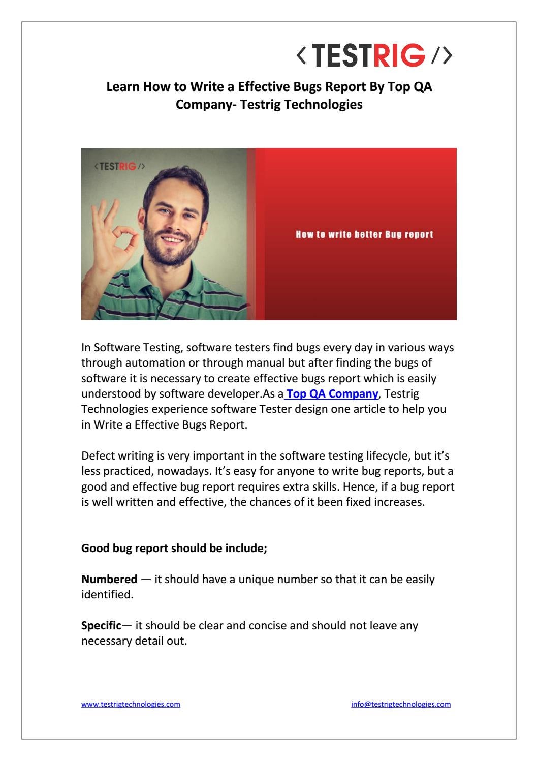 Learn How to Write a Effective Bugs Report By Top QA Company- Testrig ...