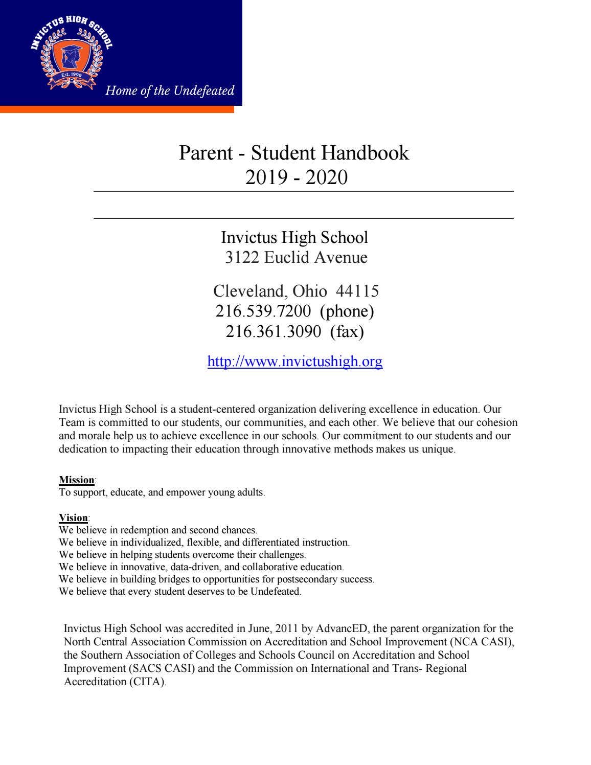 Invictus High School 2019-2020 Student/Parent Handbook by ...