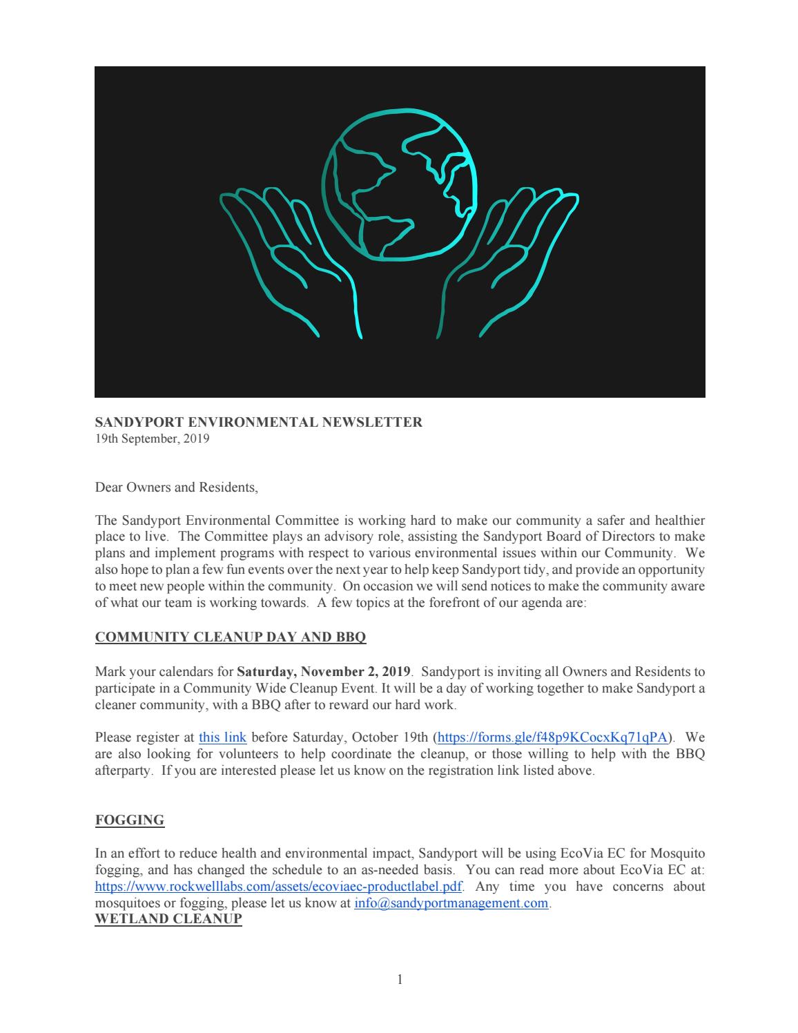 Environmental Committee News Letter by Sandyport Management - Issuu