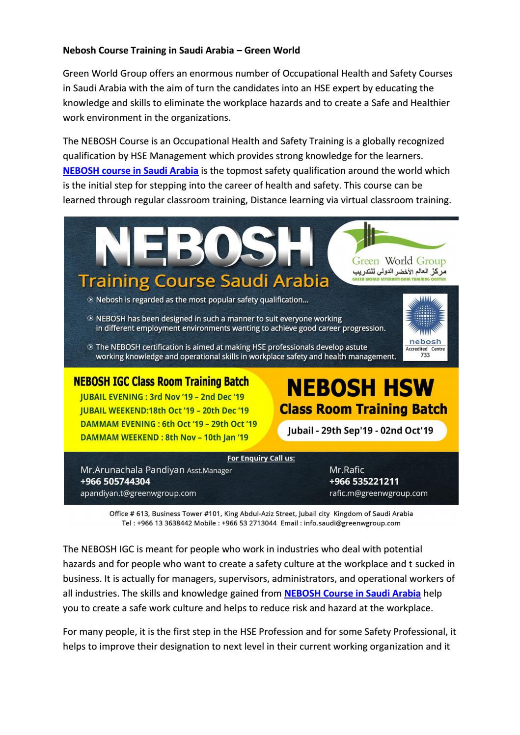 Nebosh Course Training in Saudi Arabia – Green World by Krushi - Issuu