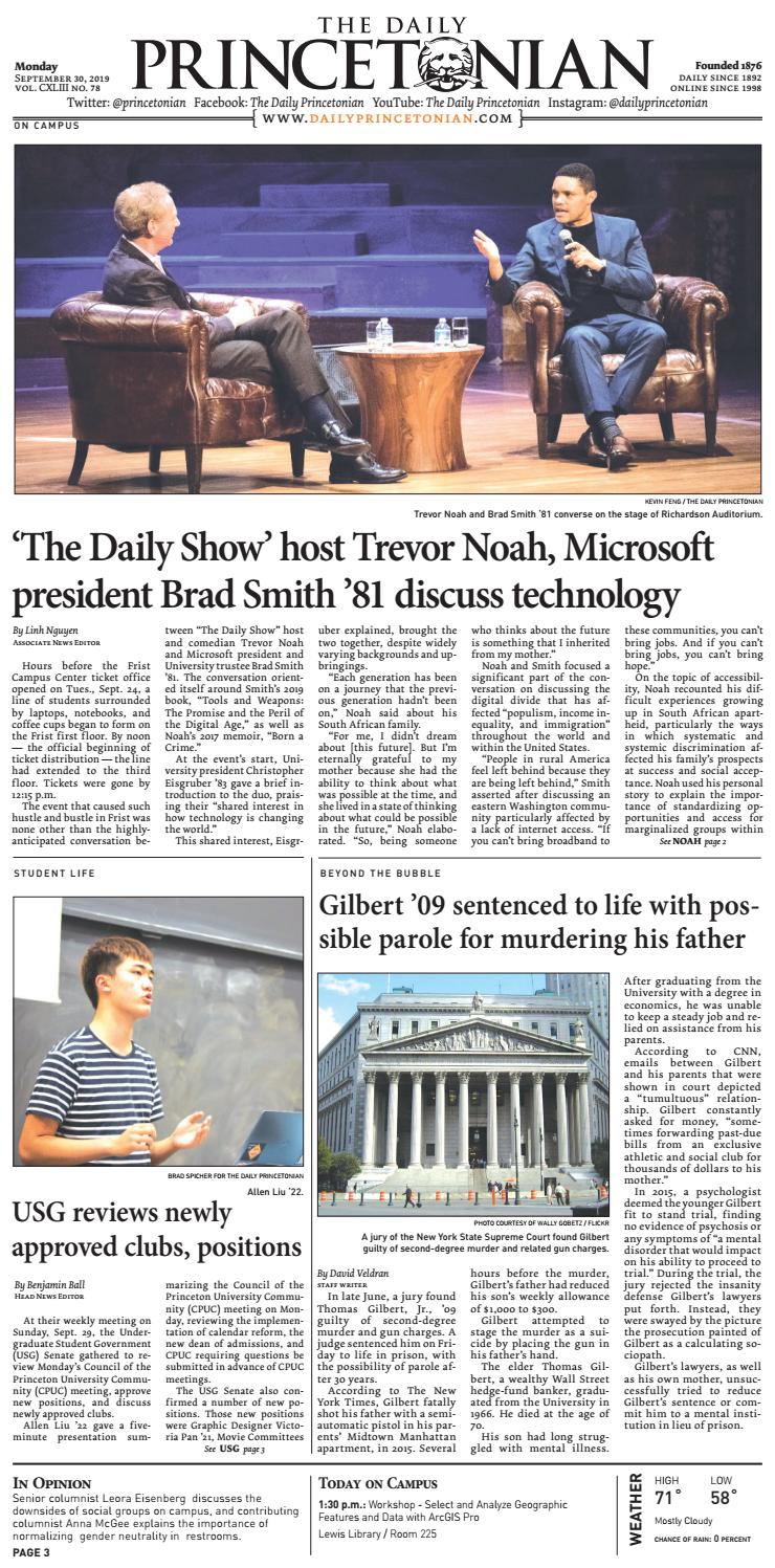 The Daily Princetonian: September 30, 2019 by The Daily Princetonian ...