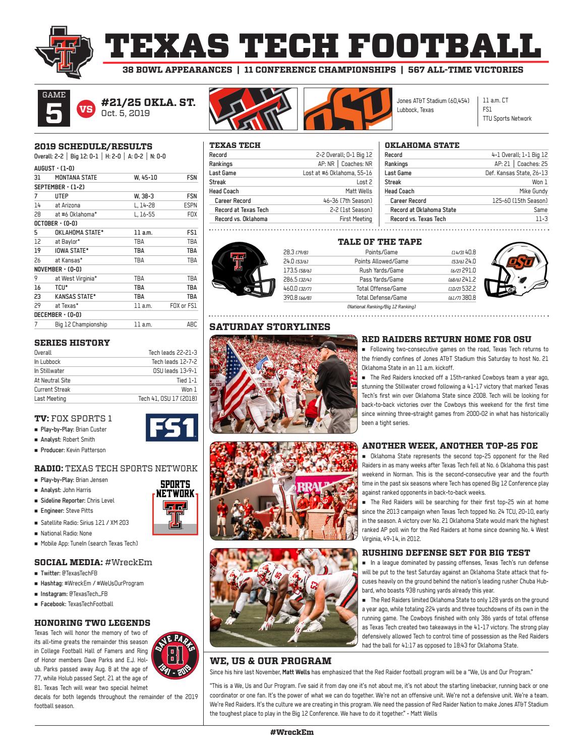 Texas Tech Football Game Notes vs. Oklahoma State by Texas Tech ...