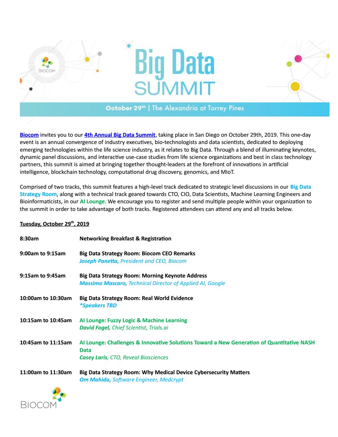 Big Data Summit Agenda by Biocom - Issuu