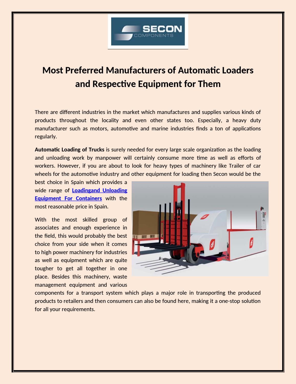 Most Preferred Manufacturers of Automatic Loaders and Respective ...