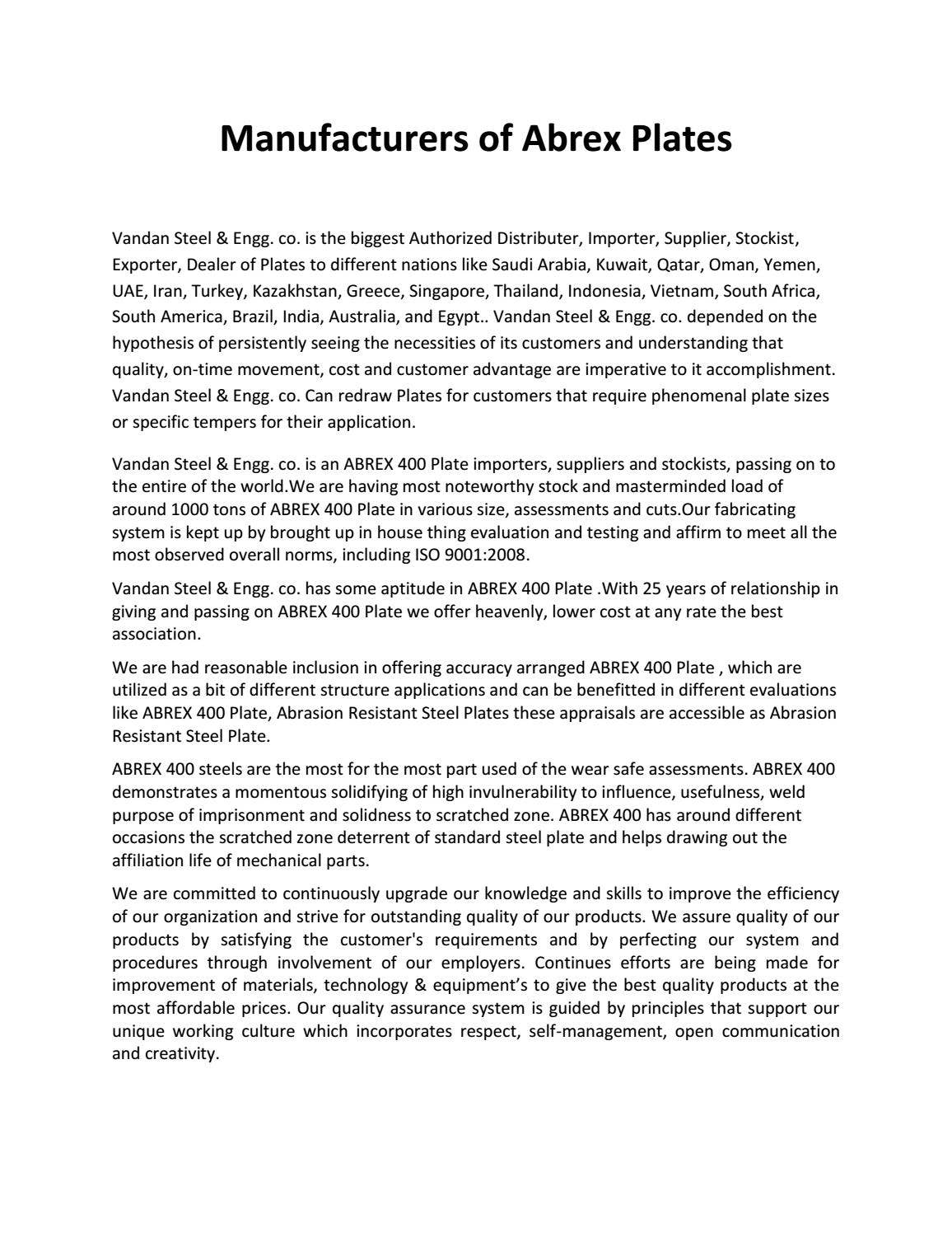 Manufacturers of Abrex Plates by Vandan Steel & Engg. co. - Issuu