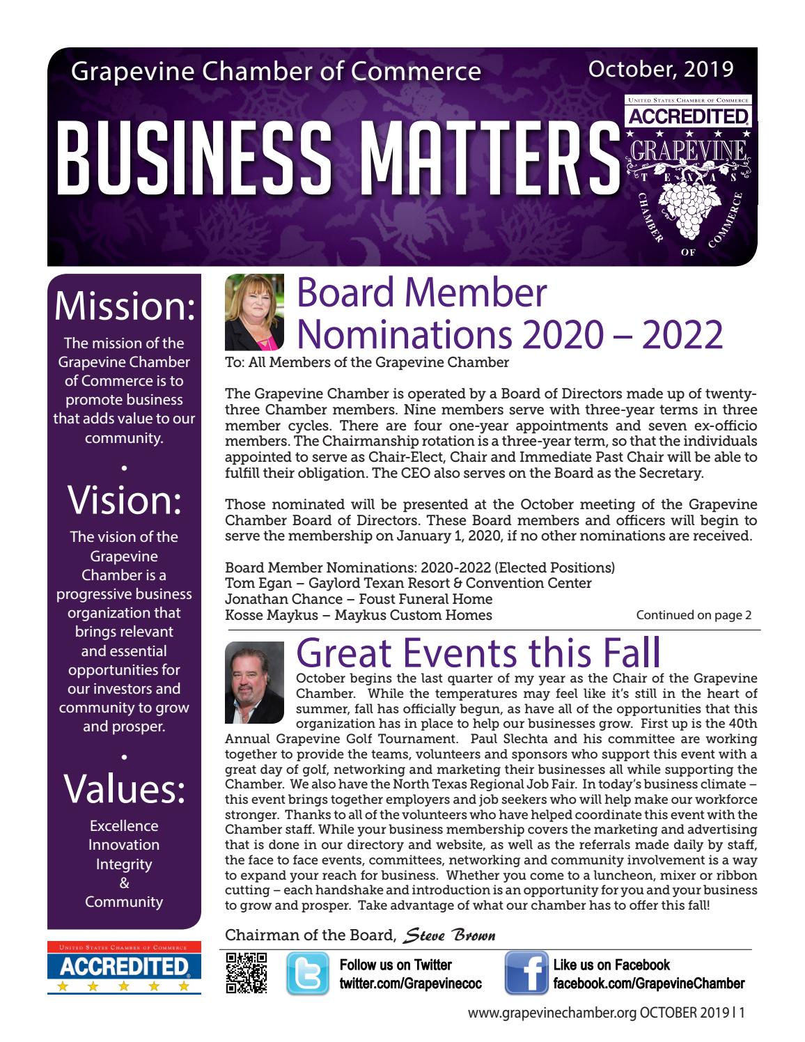 October Chamber Newsletter - 10.4.19 by Grapevine Chamber of Commerce ...
