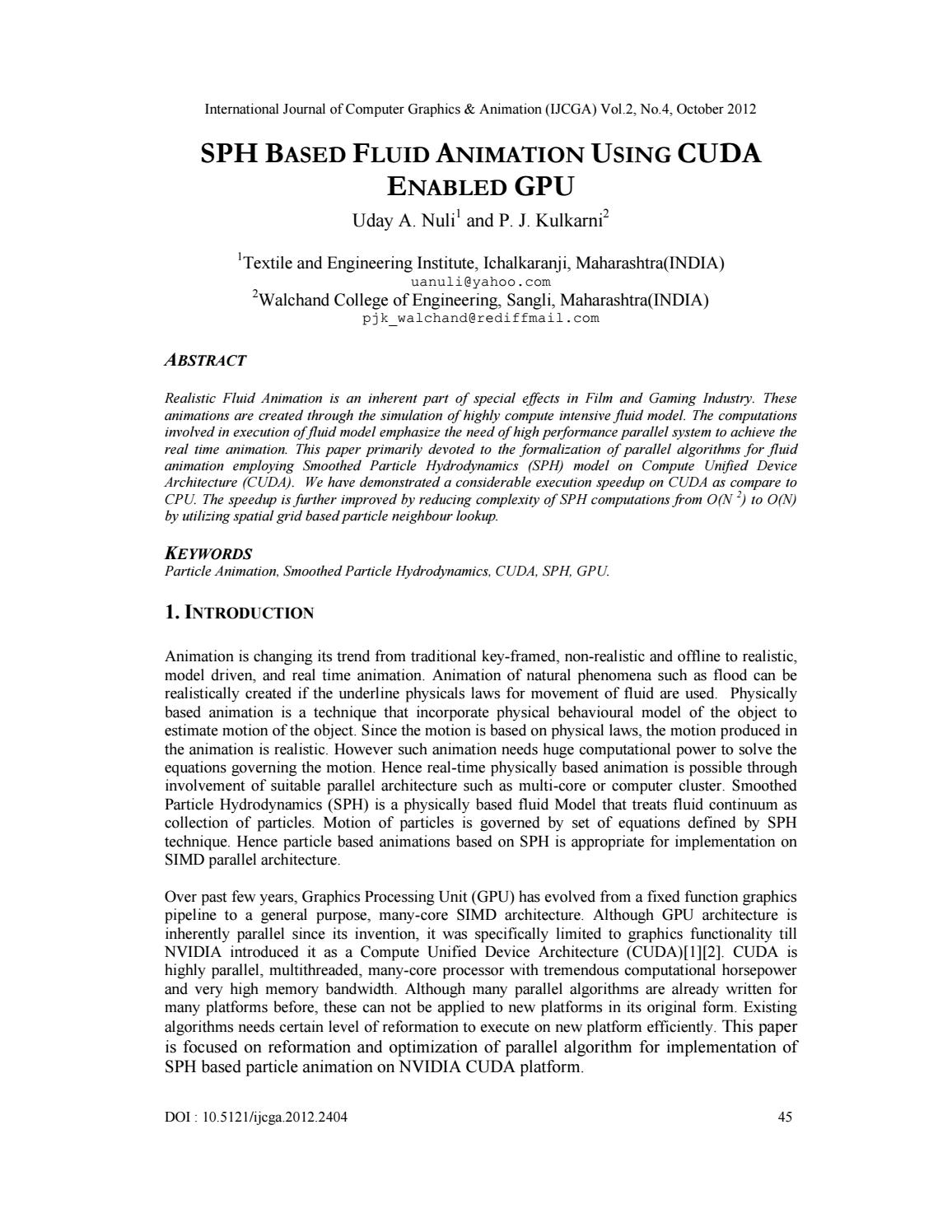 SPH BASED FLUID ANIMATION USING CUDA ENABLED GPU by International ...