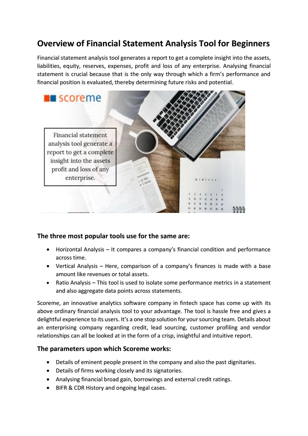 Overview Of Financial Statement Analysis Tool For Beginners By Overview Of Financial Statement Analysis Tool For Beginners By