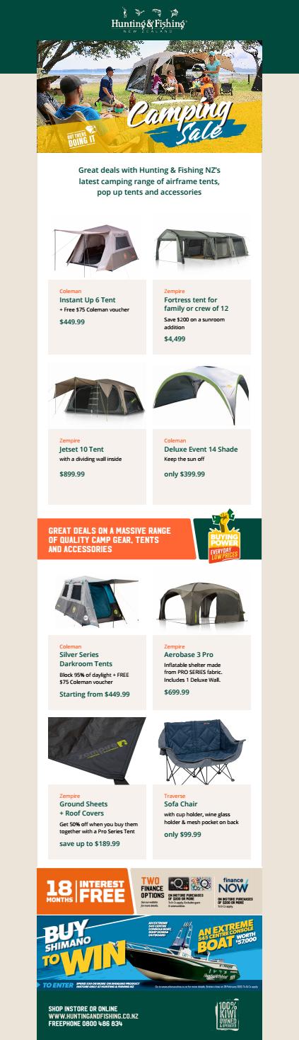 Hunting & Fishing New Zealand 2019 Camping Sale Email Flyer by Hunting ...