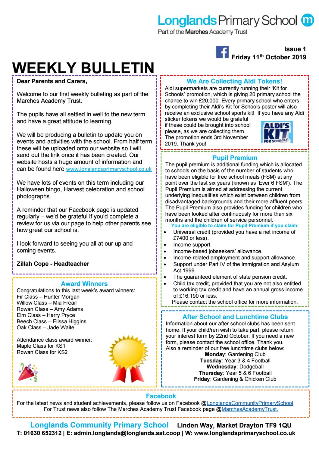 Longlands Primary School Weekly Bulletin_111019 by Marches Academy ...