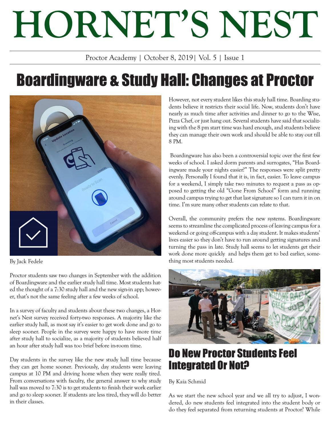 Hornet's Nest | Volume 5 | Issue 1 | October 8, 2019 by Proctor Academy ...