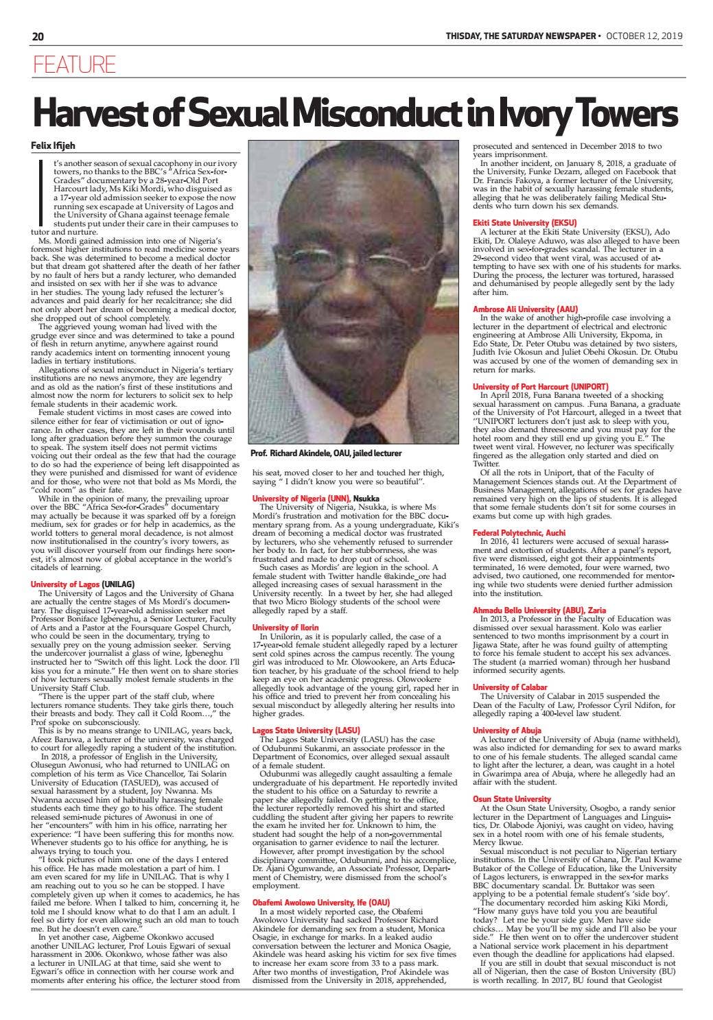 SATURDAY 12TH OCTOBER 2019 by THISDAY Newspapers Ltd - Issuu