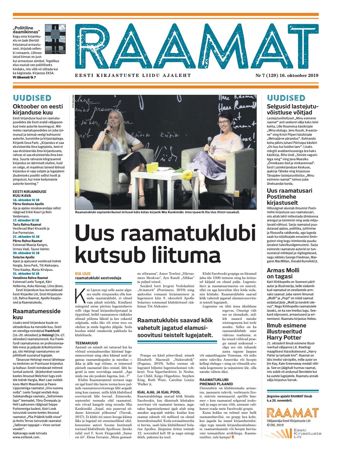 Ajaleht RAAMAT nr 129 (oktoober, 2019) by Kaidi Urmet - Issuu