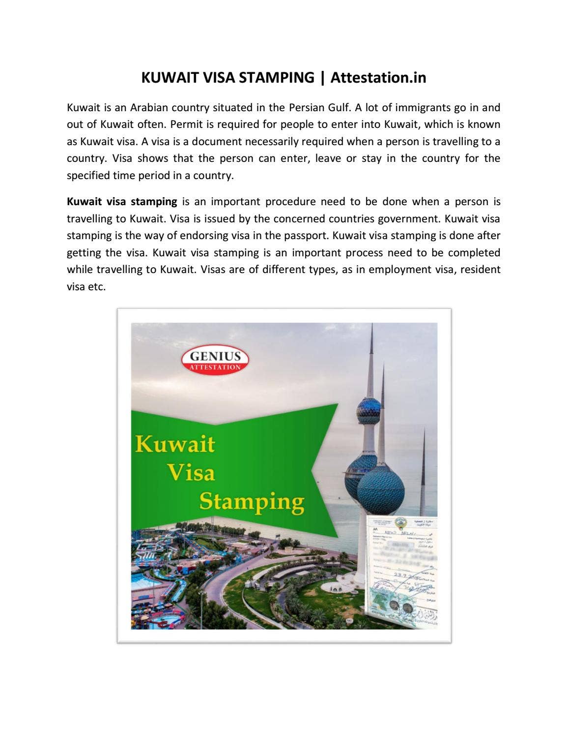 Kuwait Visa Stamping | Attestation.in by Genius Attestation Services ...