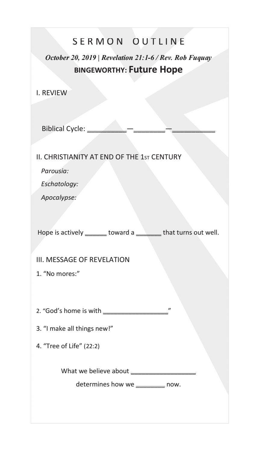 October 20, 2019 Sermon outline for Rev. Rob Fuquay by St. Luke's UMC ...
