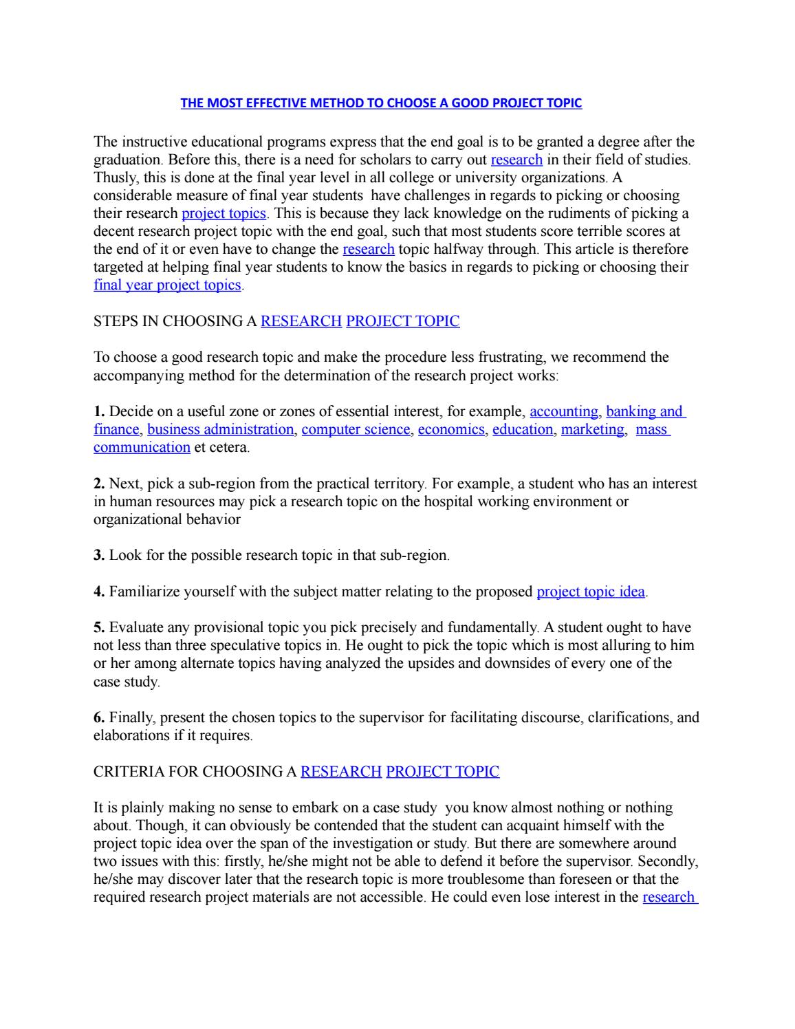 THE MOST EFFECTIVE METHOD TO CHOOSE A GOOD PROJECT TOPIC by researchwap ...