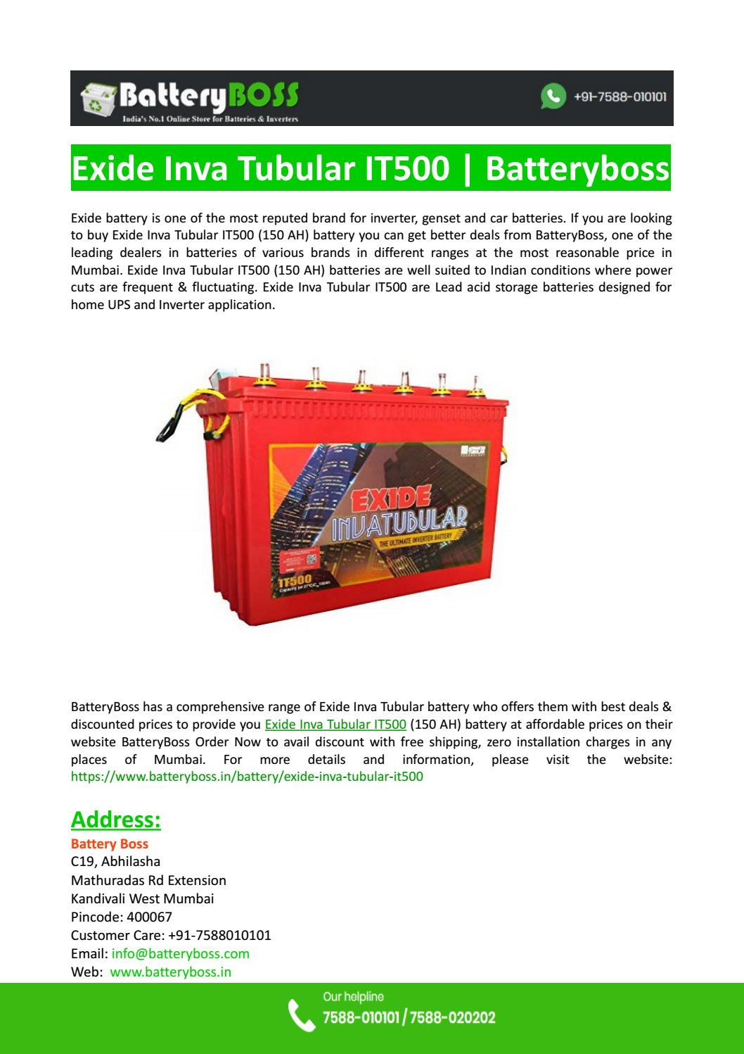 Exide Inva Tubular IT500 by Battery Boss - Issuu