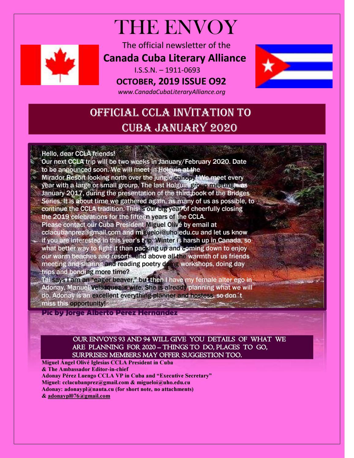 The Envoy 092 - The newsletter of the CCLA - Canada Cuba Literary ...