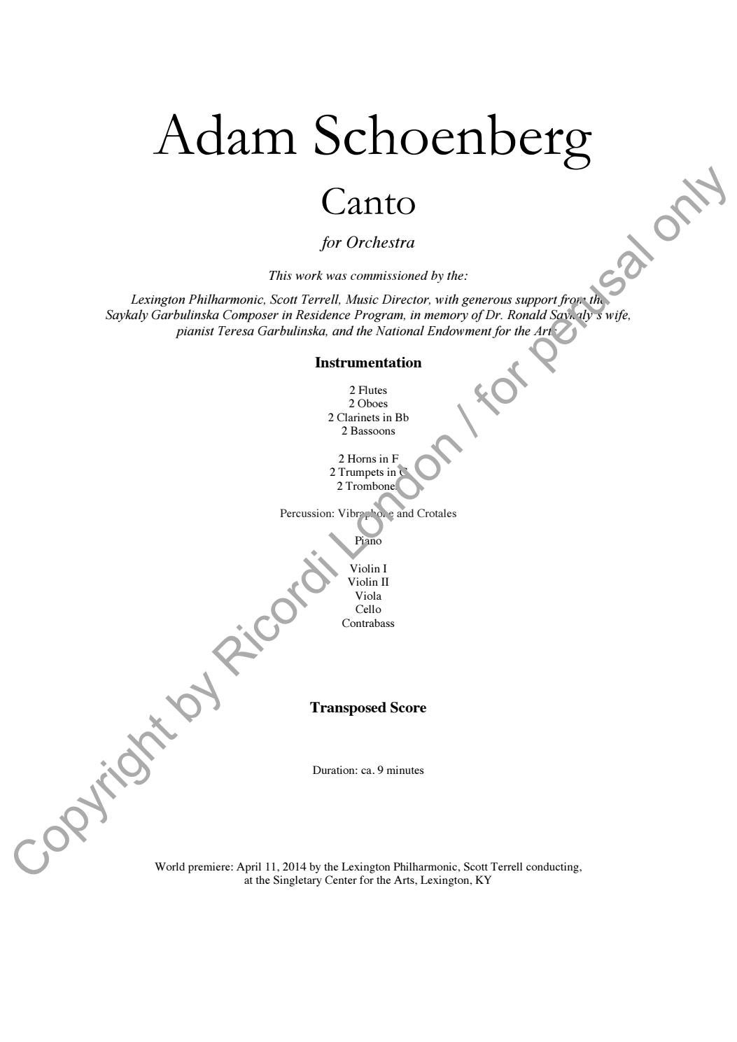 RICL 399 | Adam Schoenberg - Canto (2014) by Ricordi - Issuu