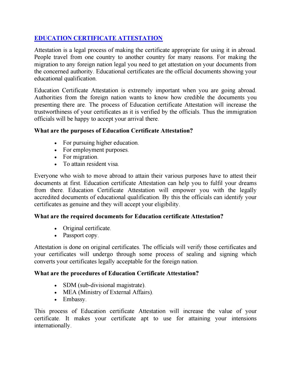 EDUCATION CERTIFICATE ATTESTATION by Genius Attestation Services - Issuu