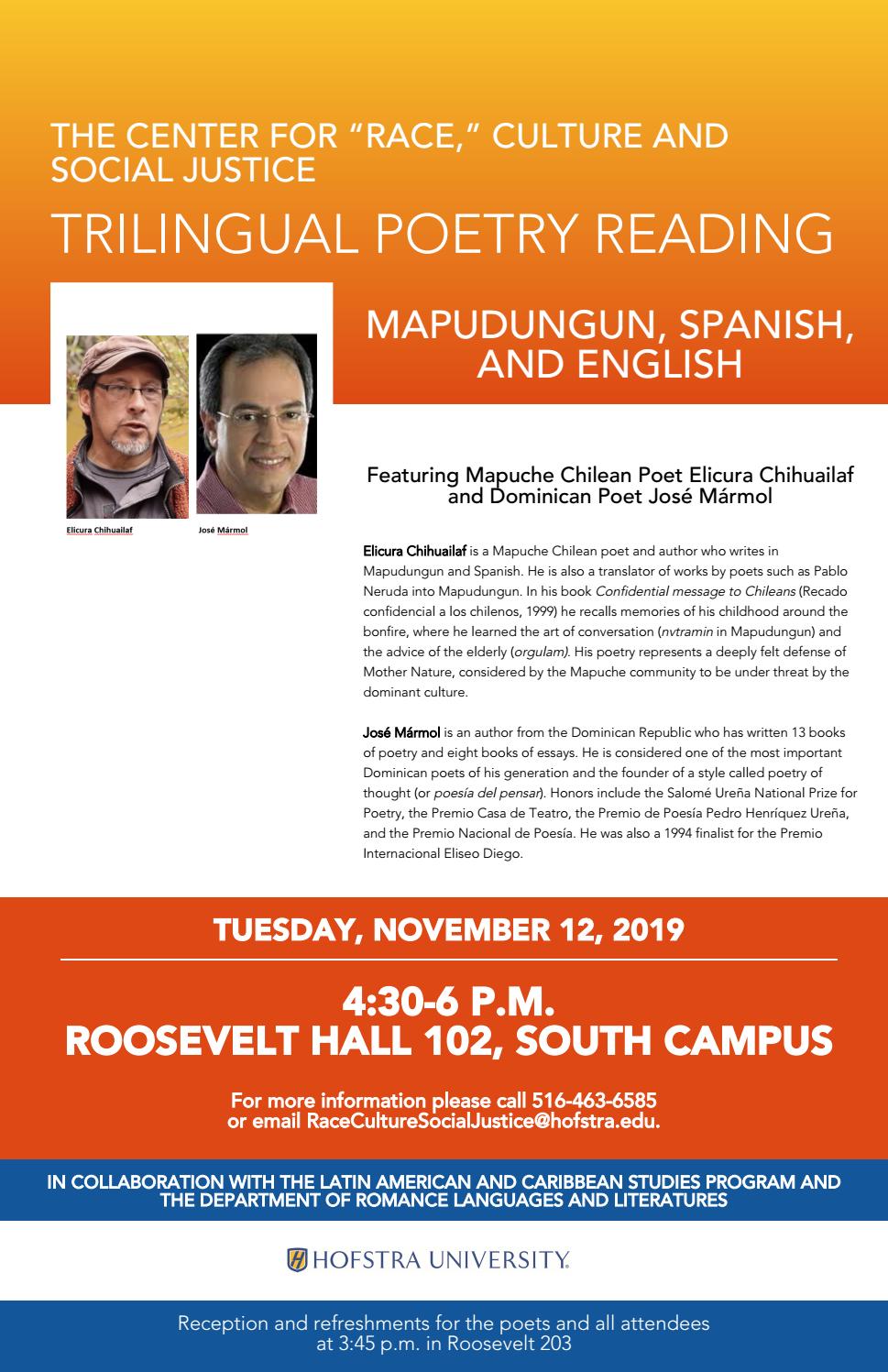 TRILINGUAL POETRY READING MAPUDUNGUN, SPANISH, AND ENGLISH by Hofstra ...