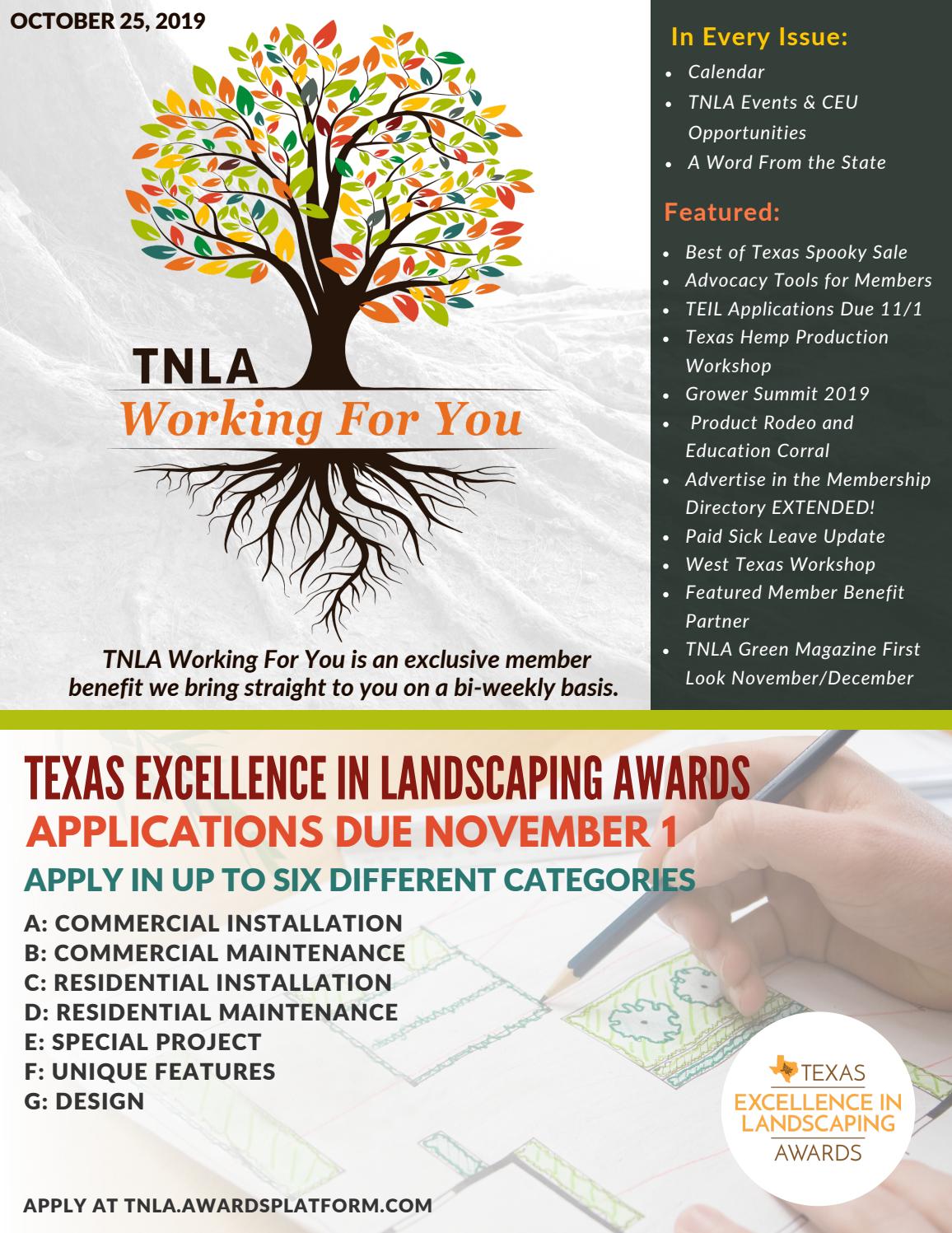 TNLA Working for You October 25, 2019 by Texas Nursery & Landscape Association - Issuu