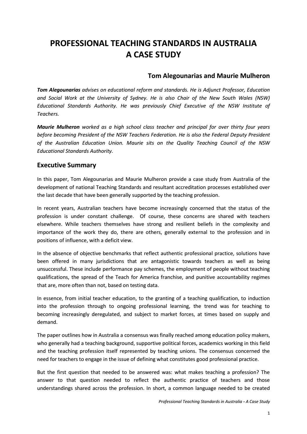 Professional Teaching Standards in Australia − A case study by ...