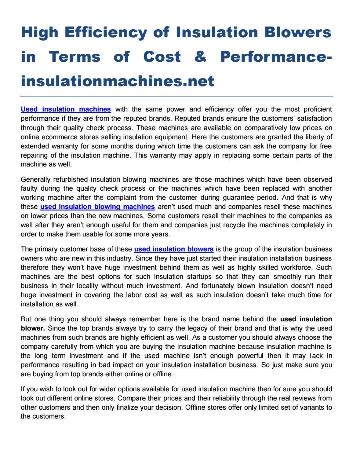 High Efficiency of Insulation Blowers in Terms of Cost & Performance ...