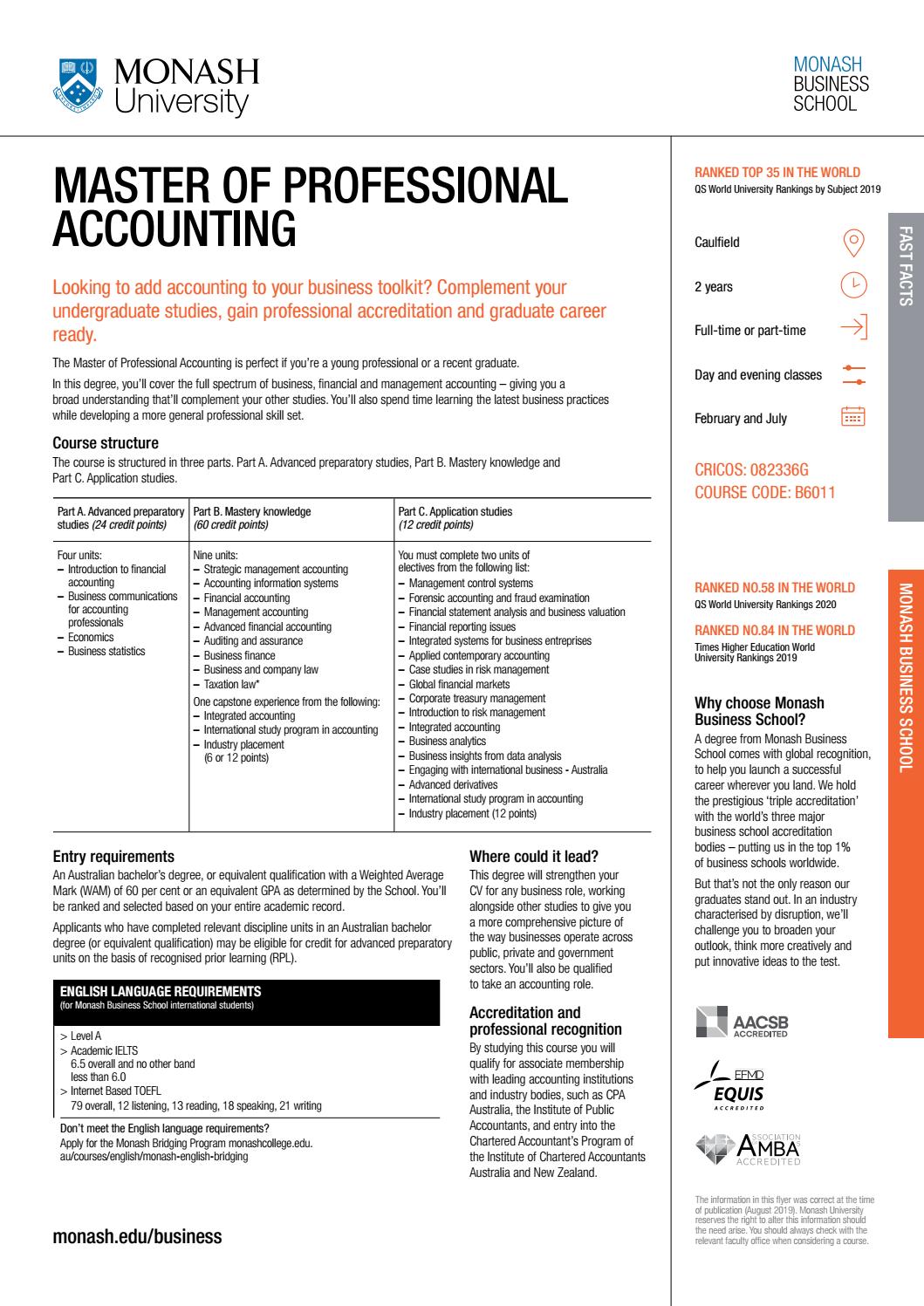 Master of Professional Accounting - Fact Sheet by Monash Business ...