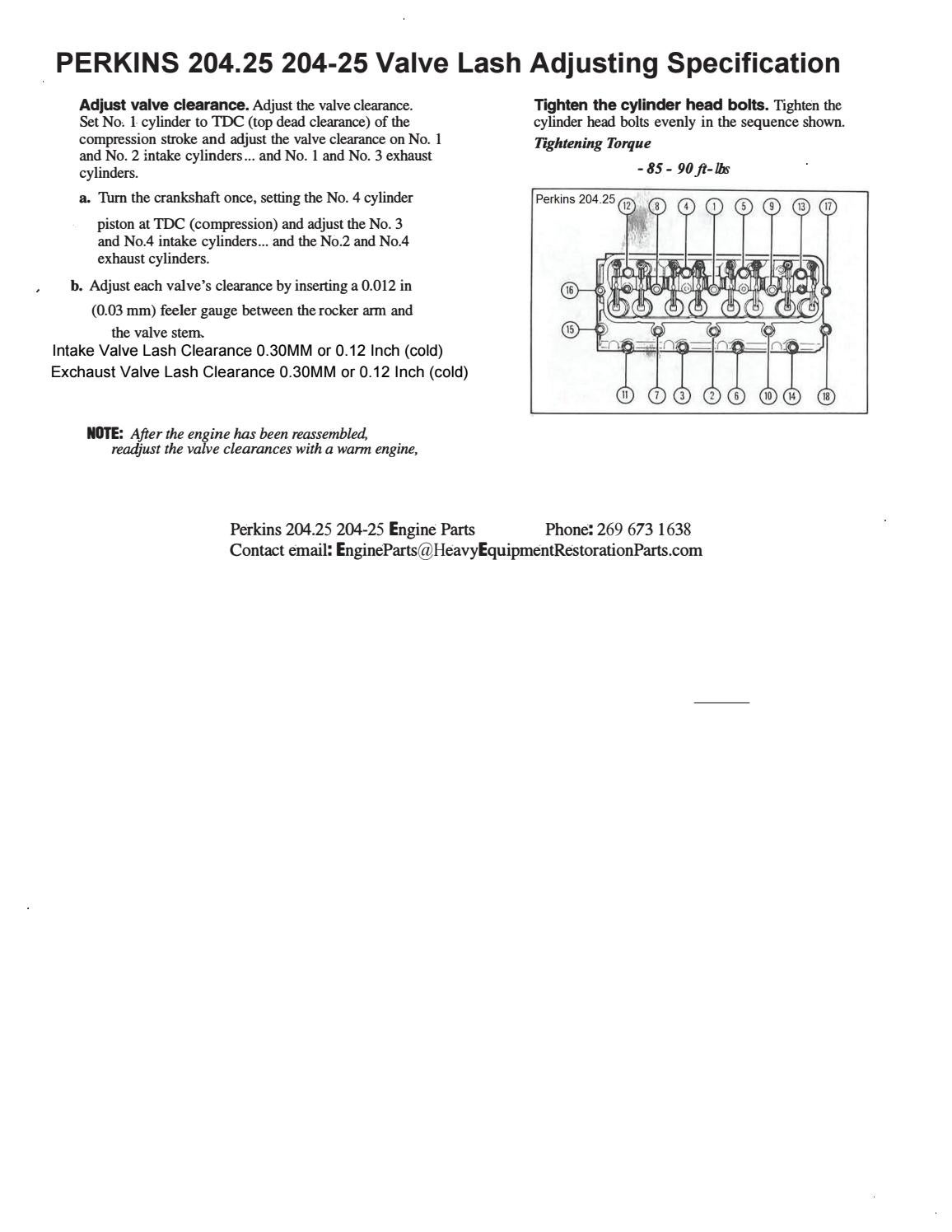 PERKINS 204.25 204-25 Valve Lash Adjusting Specification, Heavy ...