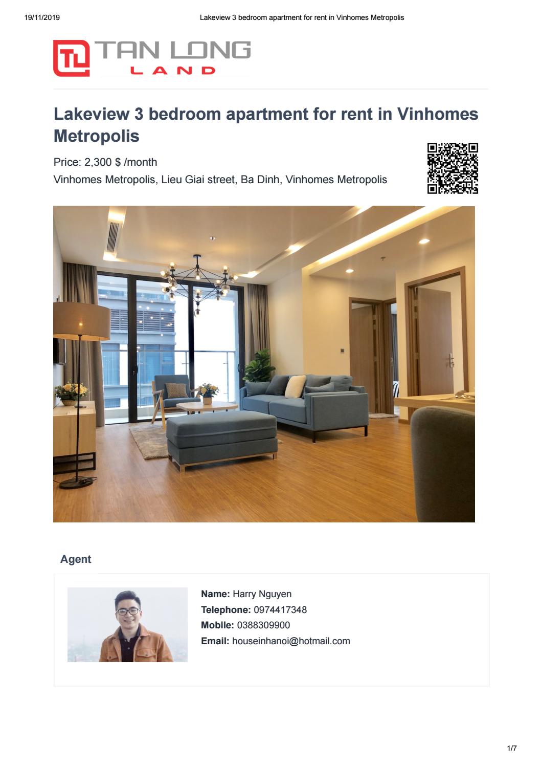3 bedroom apartment for rent in Vinhomes Metropolis by houseinhanoi - Issuu