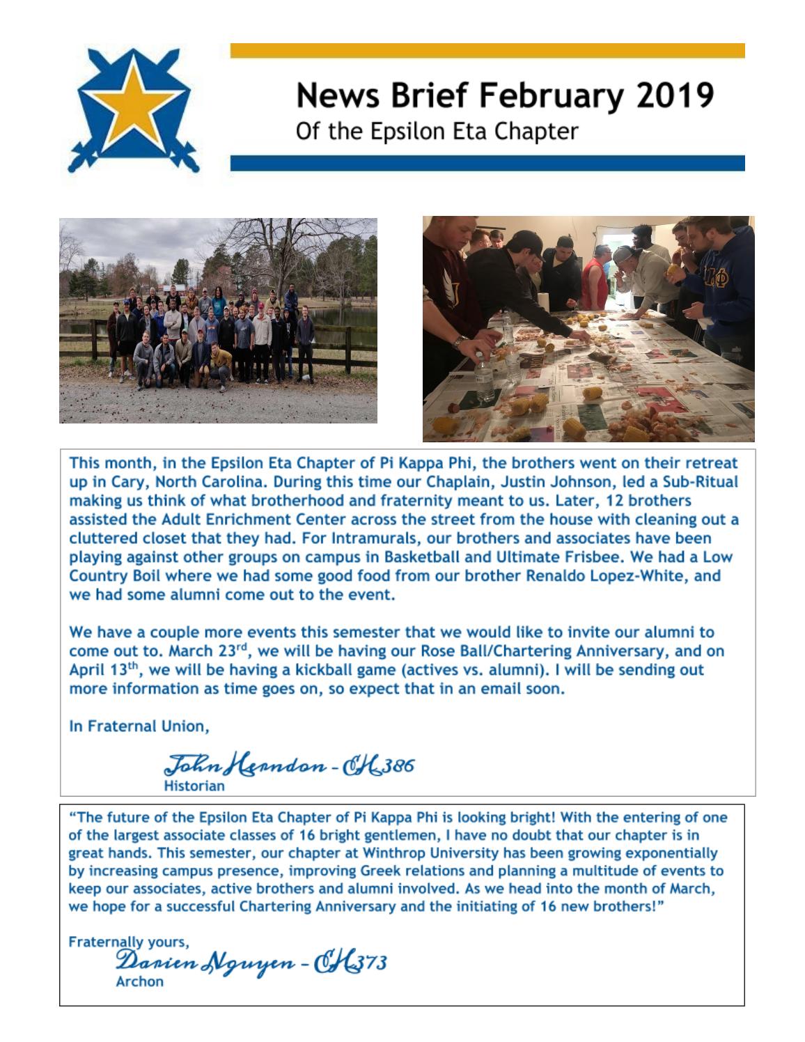 Epsilon Eta News Brief | February 2019 by Pi Kappa Phi - Issuu